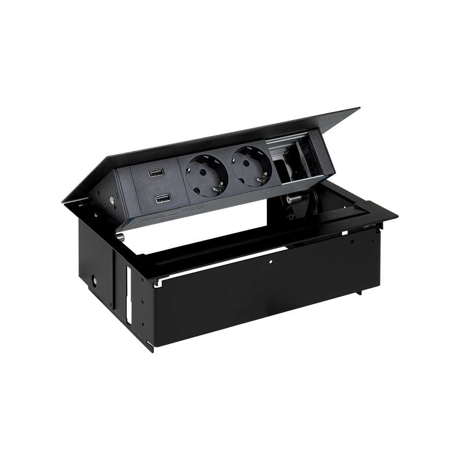 Customisable flush-mounted in the desk kit with cover and fin, 2xUSB ...