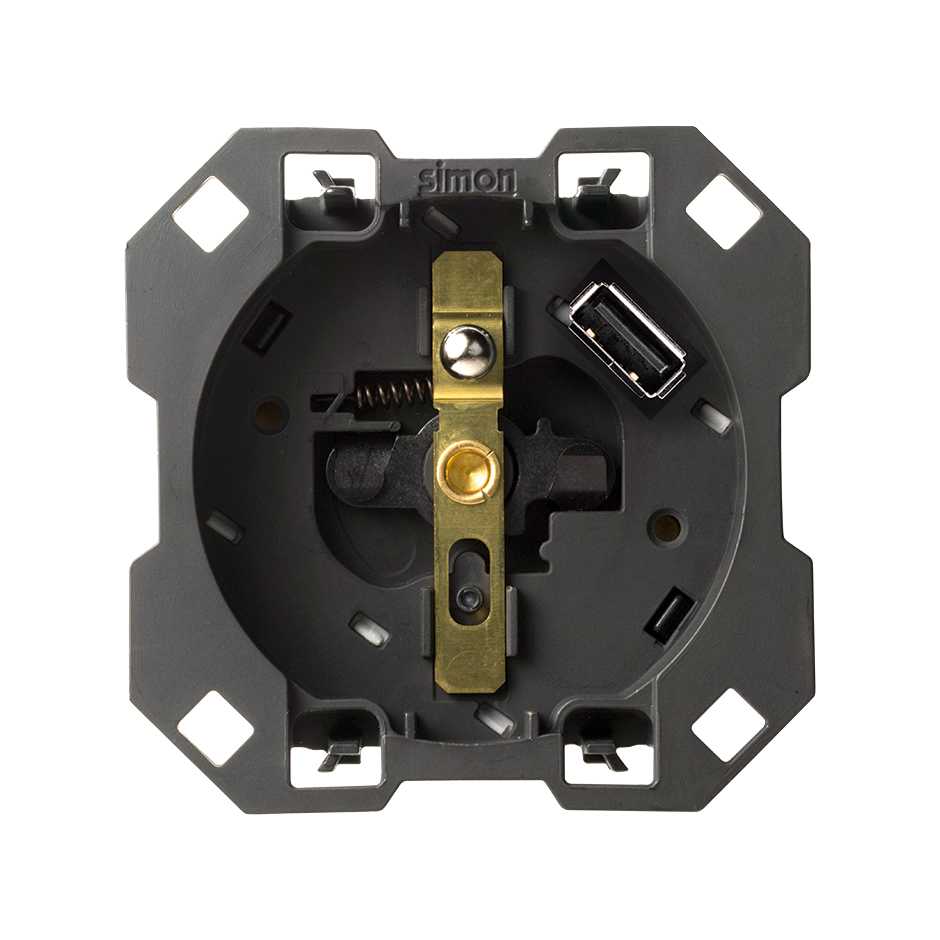 Prise avec chargeur USB noir Simon 100 | SIMON