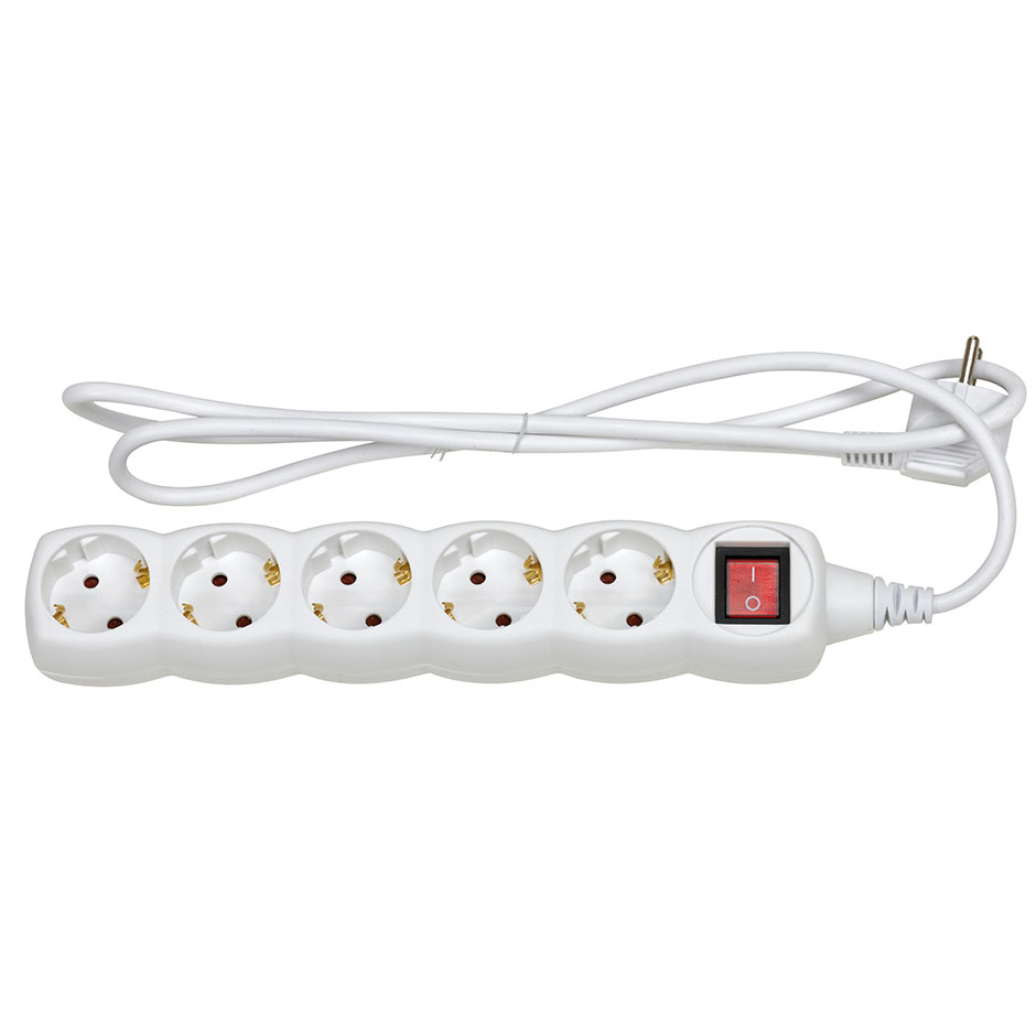 Base múltiple 5 tomas 16A 250V~ blanca con interruptor y 1,5 metros de cable H05VV-F 3G1mm² ...