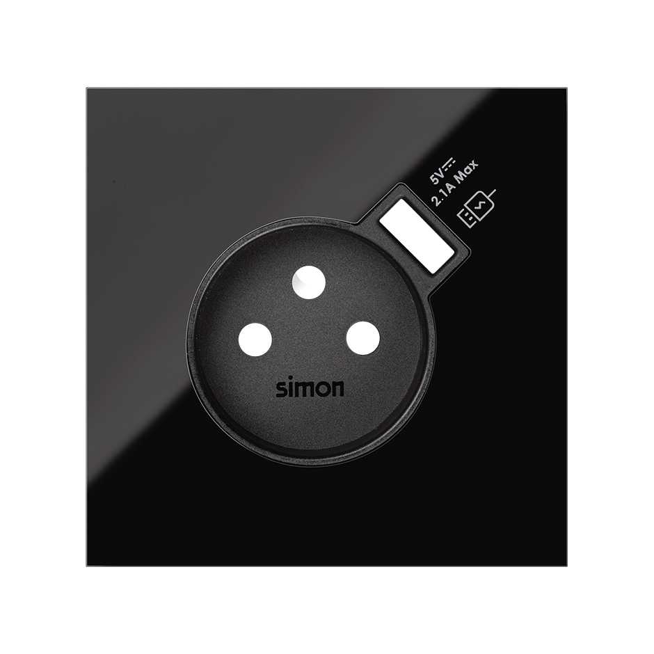 Cover for socket outlet with integrated USB charger shiny black Simon ...