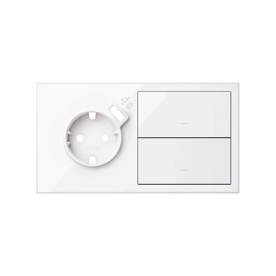 Front kit for 2 elements with 1 German socket outlet with built-in USB ...