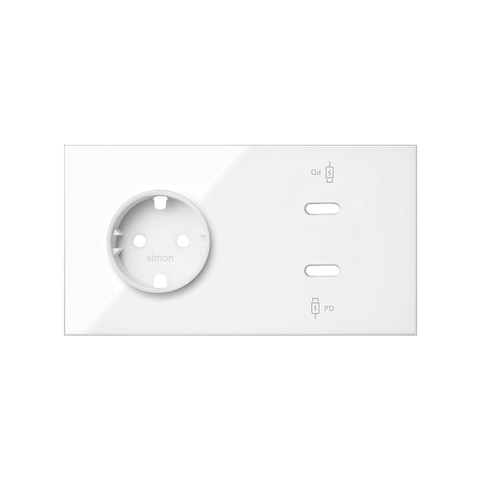 Kit front for 2 elements schuko socket + double USB C charger gloss ...