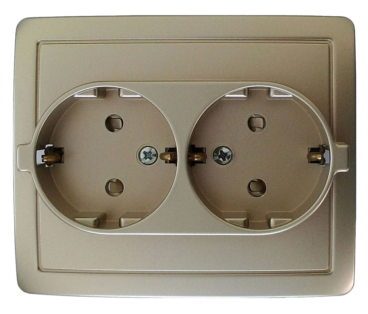 Розетка двойная с заземлением и шторками Schuko 2x2Р+Е 16A 250В ...