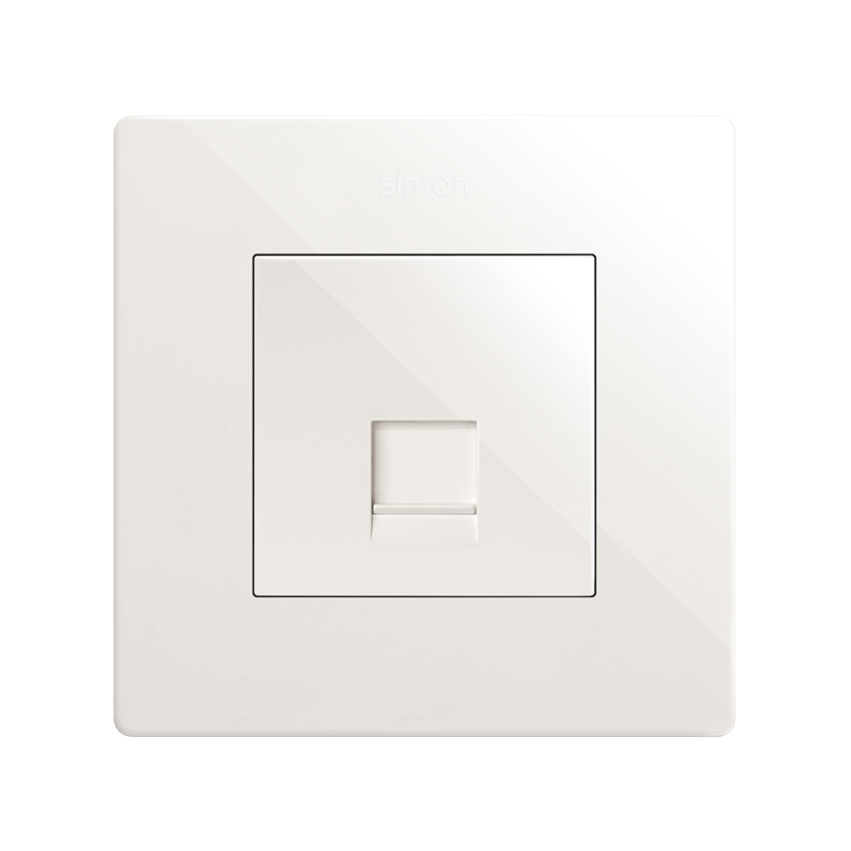 Flat voice and data cover with dust cover and 1 RJ45 connector white ...