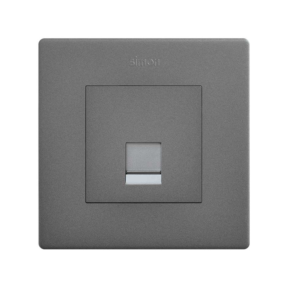 Flat voice and data cover with dust cover and 1 RJ45 connector titanium ...