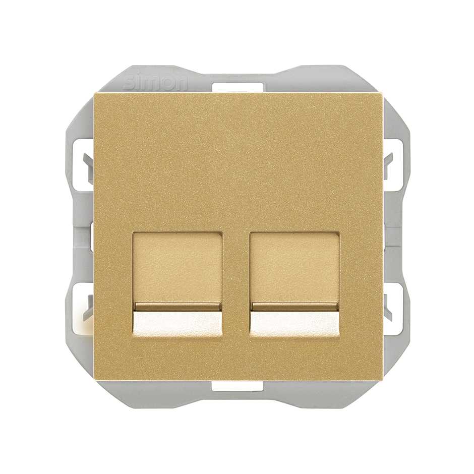 Flat voice and data cover with dust cover and 2 RJ45 connectors gold ...