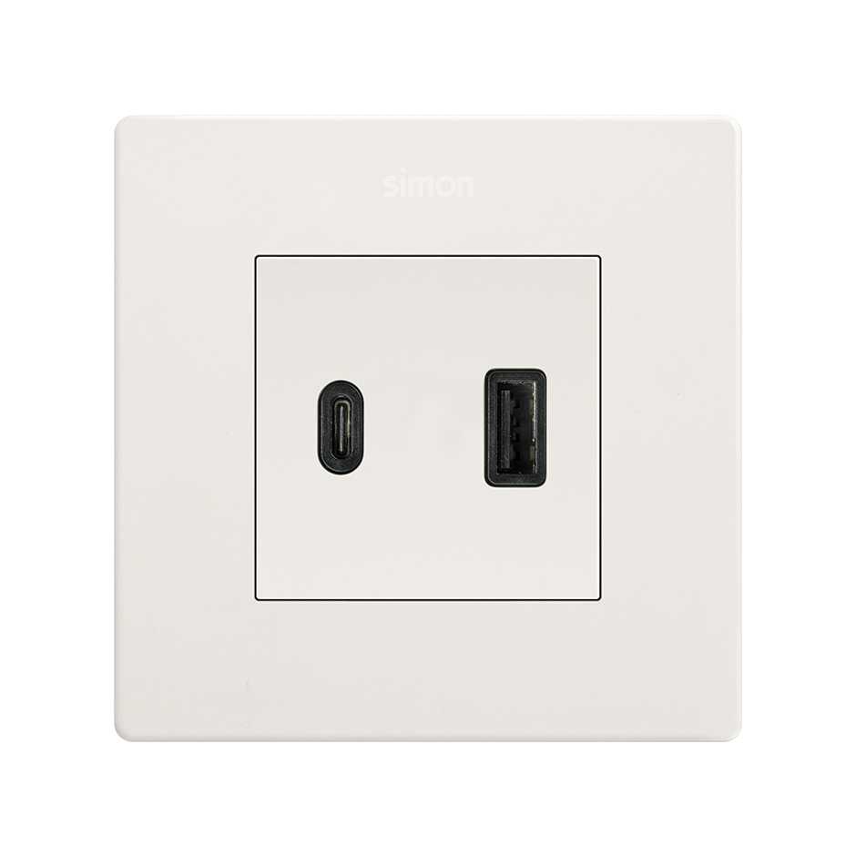 Cargador USB doble A+C 30W Power Delivery blanco mate Simon 270 | SIMON