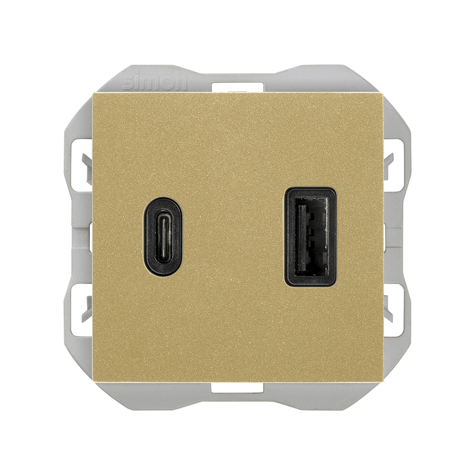 Dual USB Charger A+C 30W Power Delivery gold Simon 270 | SIMON