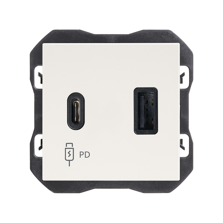 Cargador USB doble A+C 30W Power Delivery blanco mate Simon 270 | SIMON