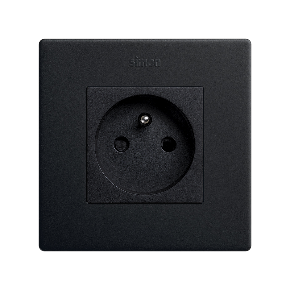 2P+T socket outlet 16A 250V~ screw connection matt black Simon 270 | SIMON