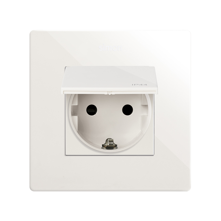 Base de enchufe Schuko 16A 250V~ embornornamiento a tornillo IP44 blanco Simon 270 | SIMON