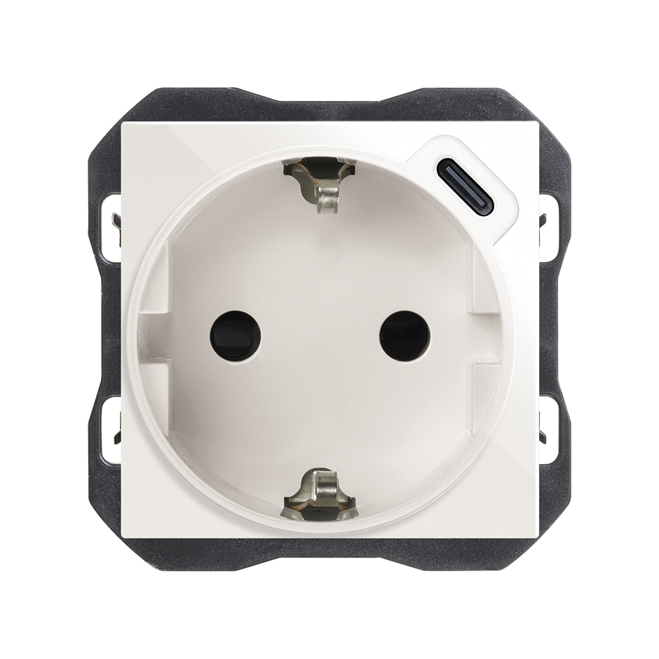 Base schuko 16 A 250V~ con cargador USB C 10,5W blanco brillo Simon 270 ...