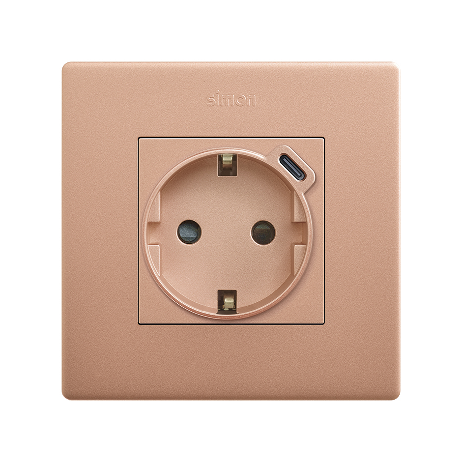 Tomada Schuko 16 A 250V~ com carregador USB C 10,5W cobre Simon 270 | SIMON