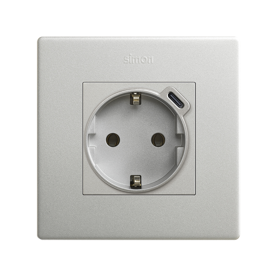 Schuko socket 16 A 250V~ with C USB charger 10,5W aluminium Simon 270 ...