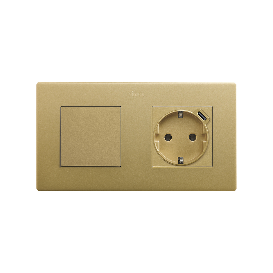 Base schuko 16 A 250V~ con cargador USB C 10,5W oro Simon 270 | SIMON