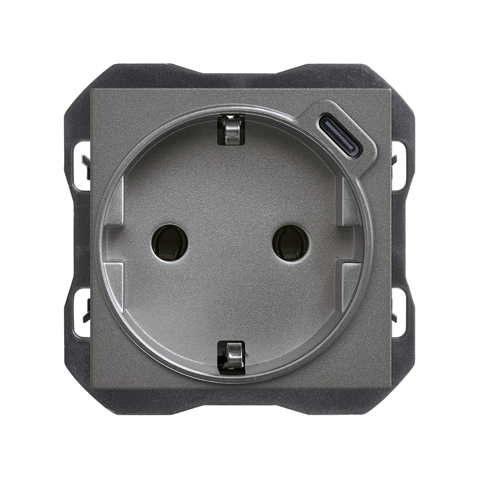 Base schuko 16 A 250V~ con cargador USB C 10,5W titanio Simon 270 | SIMON