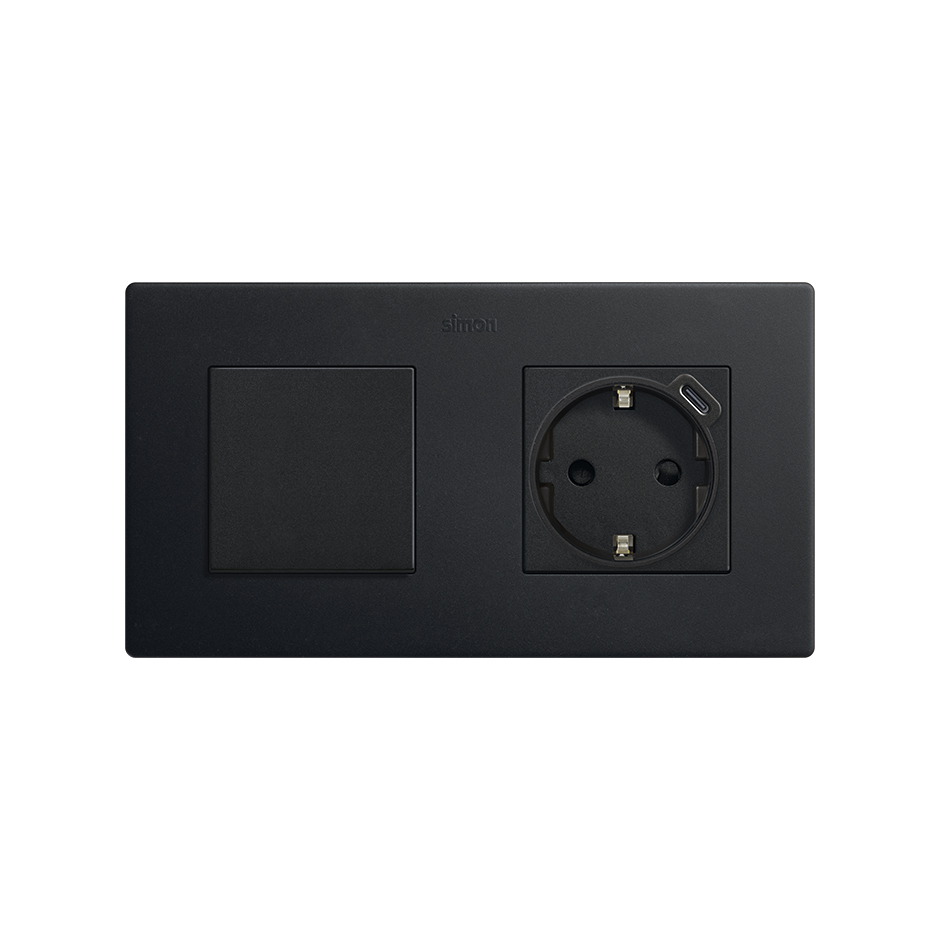 Base schuko 16 A 250V~ con cargador USB C 10,5W negro mate Simon 270 ...