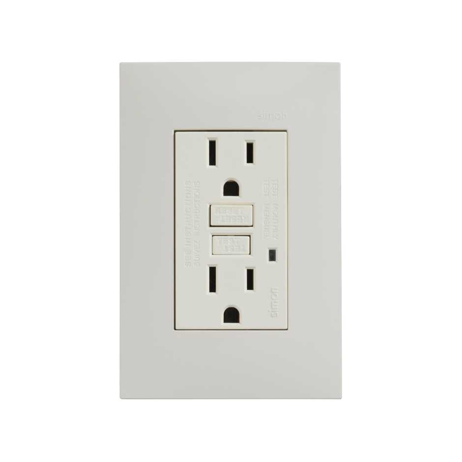 Interruptor de circuito por falla a tierra GFCI con placa 15A 127V marfil Simon 25 Plus | SIMON