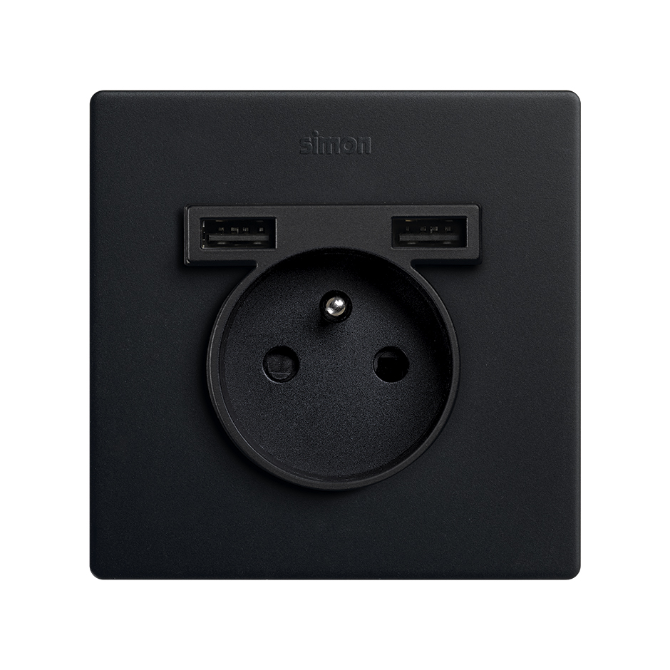 Kit monobloc pour 1 prise française avec 2 chargeurs USB intégrés Noir ...