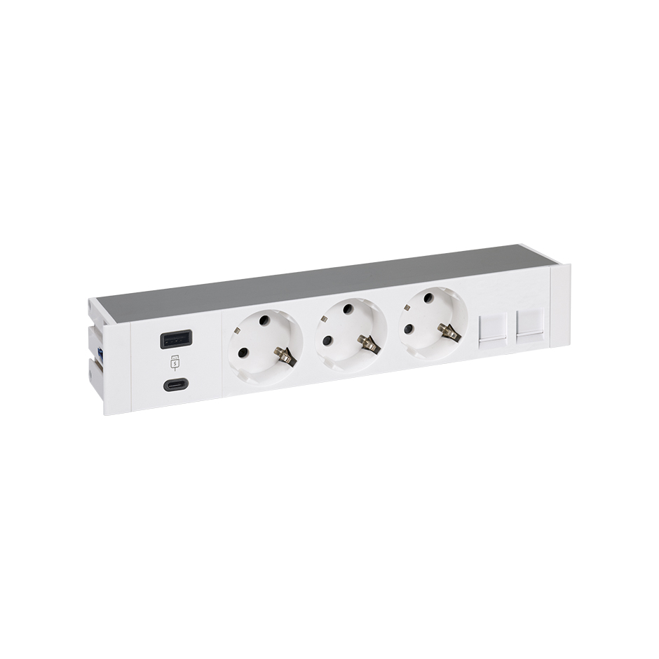 Complete in-desk kit with USB A+C 18W QuickCharge, 3 schuko socket and ...