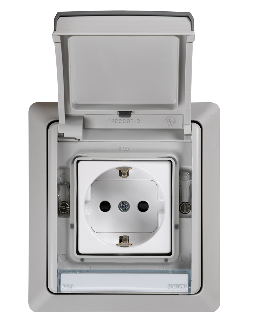 Base de enchufe schuko monobloc 10-16A 250V~ con t.t. lateral con embornamiento a tornillo gris ...