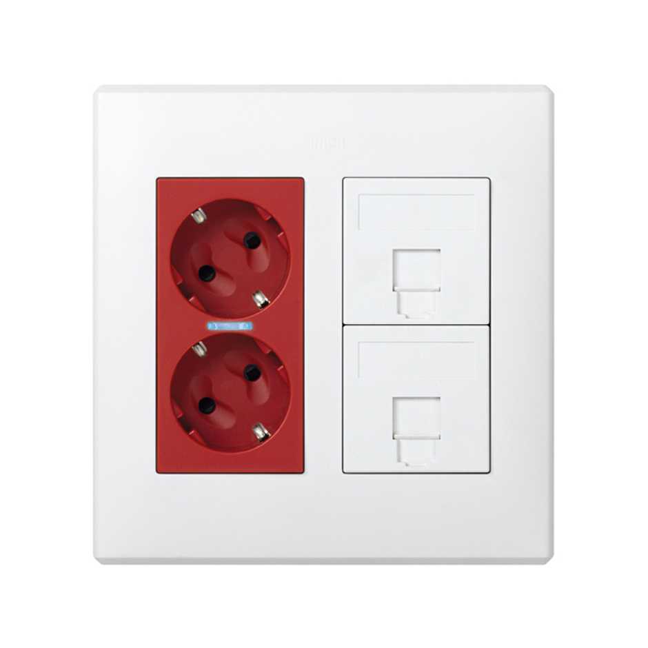 Kit caja pared de superficie o empotrar para 2 elementos dobles con 1 SAI doble y 2 placas para ...