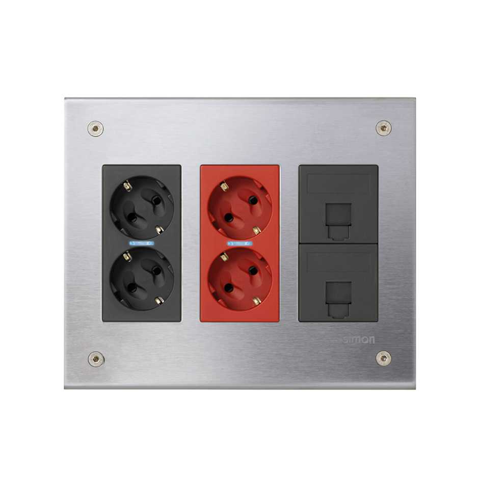 Kit caja metálica pared empotrar para 3 elementos dobles con 1 enchufe doble,1 SAI doble y 2 ...