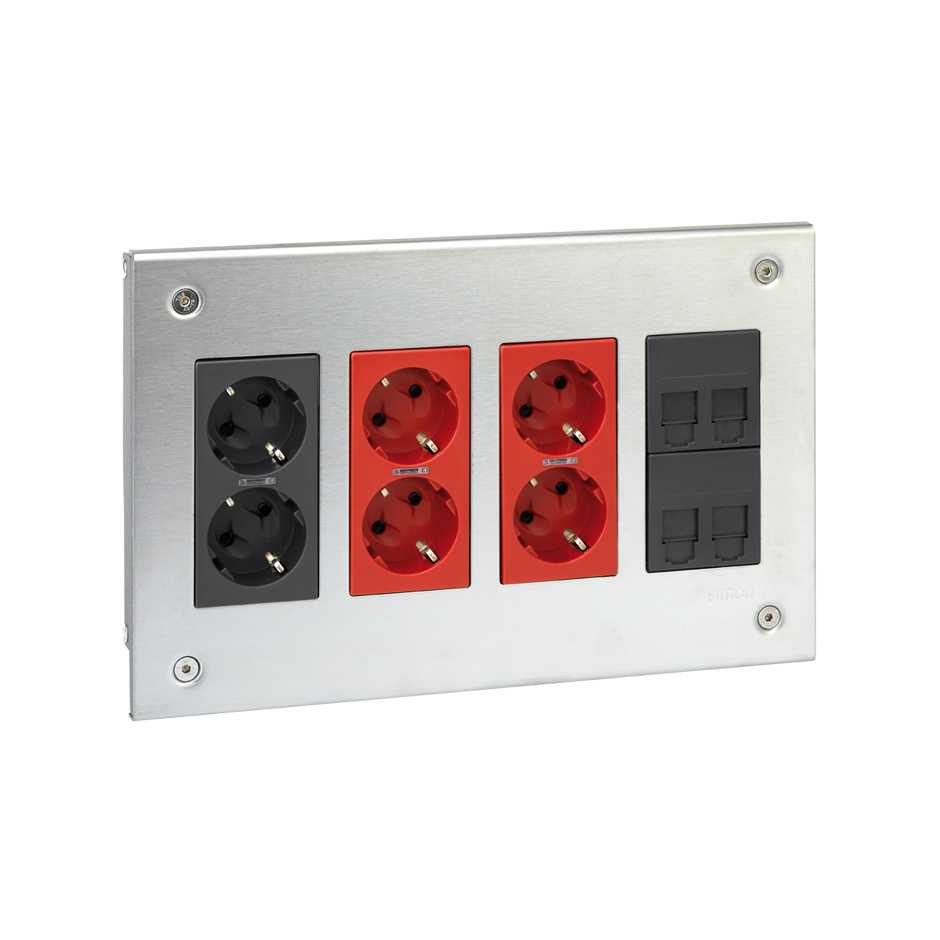 Kit caja metálica pared empotrar 4 elementos dobles con 1 enchufe doble, 2 SAI dobles y 2 placas ...