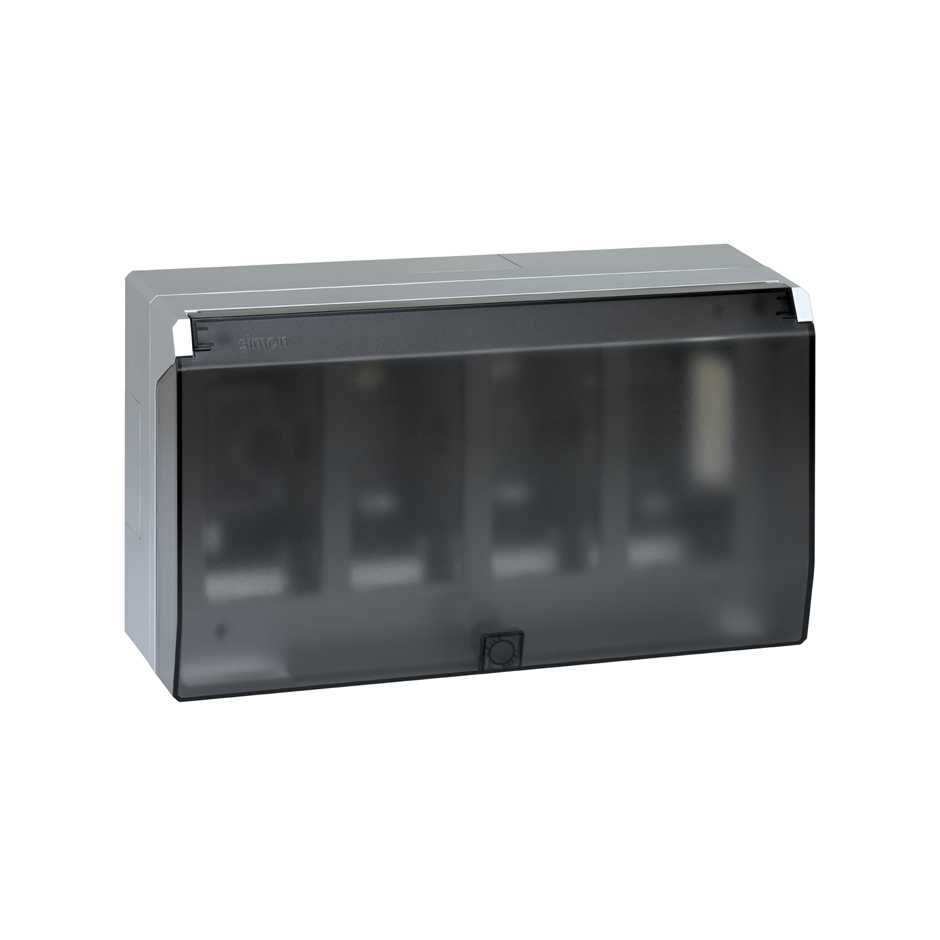 Surface-mount wall box with hinged cover for 4 double elements ...