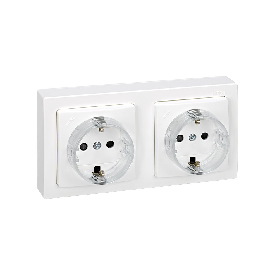 Double German socket outlet pre-wired monoblock 16A 250V~ with safety ...