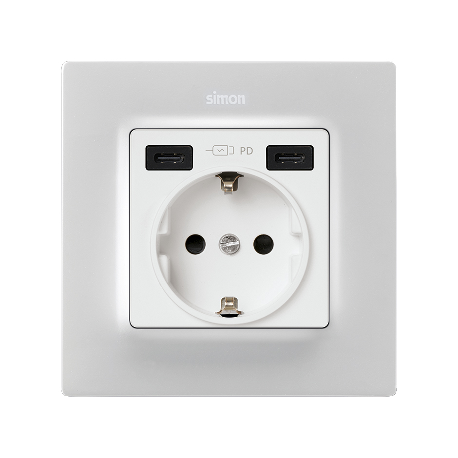 Base schuko con cargador USB C+C Simon 75 | SIMON