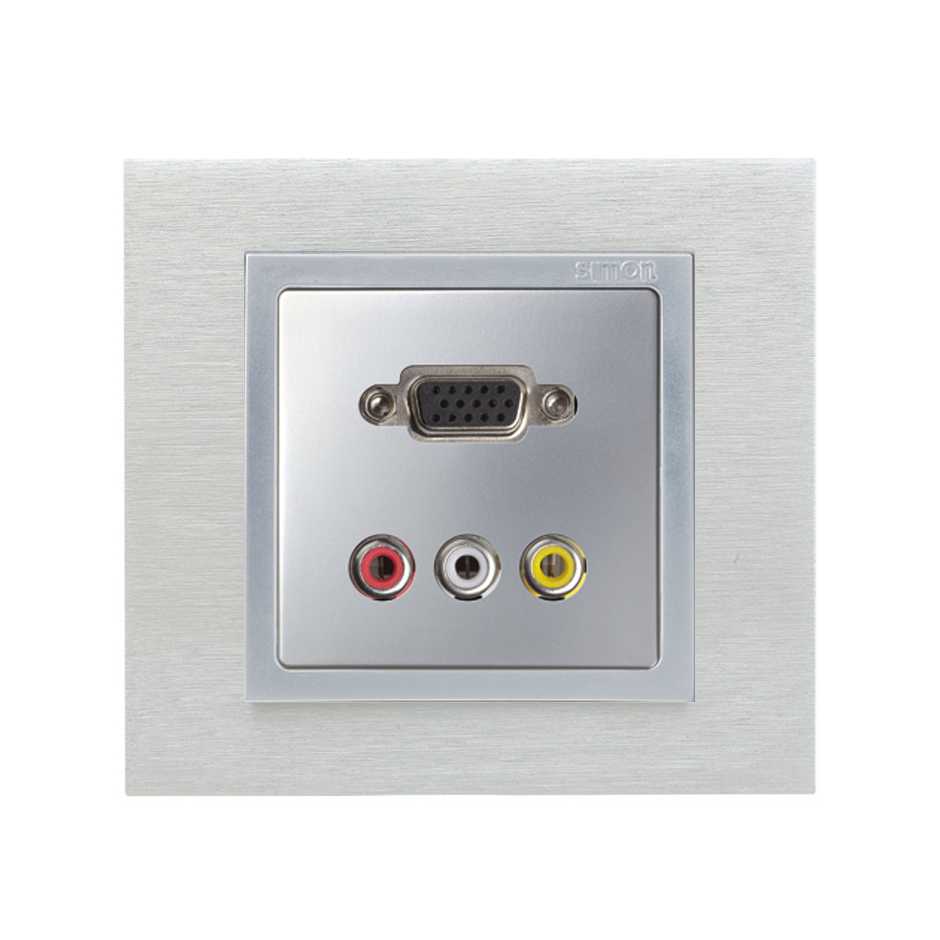 Plate for VGA + 3 RCA connectors aluminium Simon 82 | SIMON