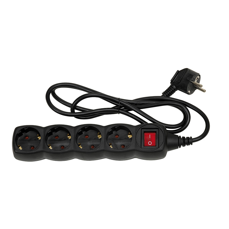 BASE MÚLTIPLE 4 TOMAS 16A 250V~ NEGRA CON INTERRUPTOR Y 1,5 METROS DE CABLE H05VV-F 3G1MM² SIMON ...