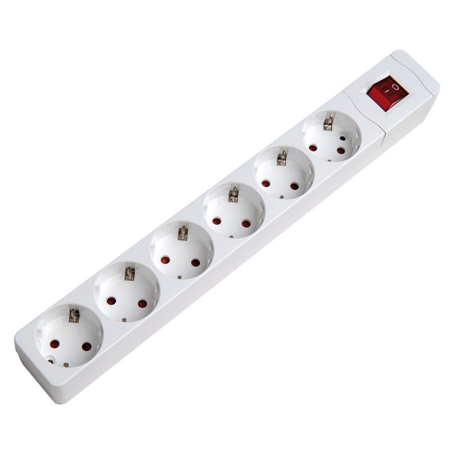 BASE MÚLTIPLE 6 TOMAS 16A 250V~ BLANCA CON INTERRUPTOR Y SIN CABLE Simon Brico | SIMON