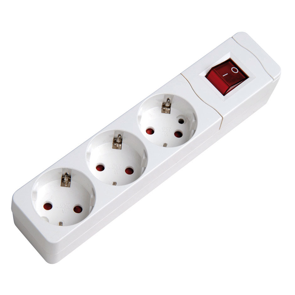 BASE MÚLTIPLE 3 TOMAS 16A 250V~ BLANCA CON INTERRUPTOR Y SIN CABLE Simon Brico | SIMON