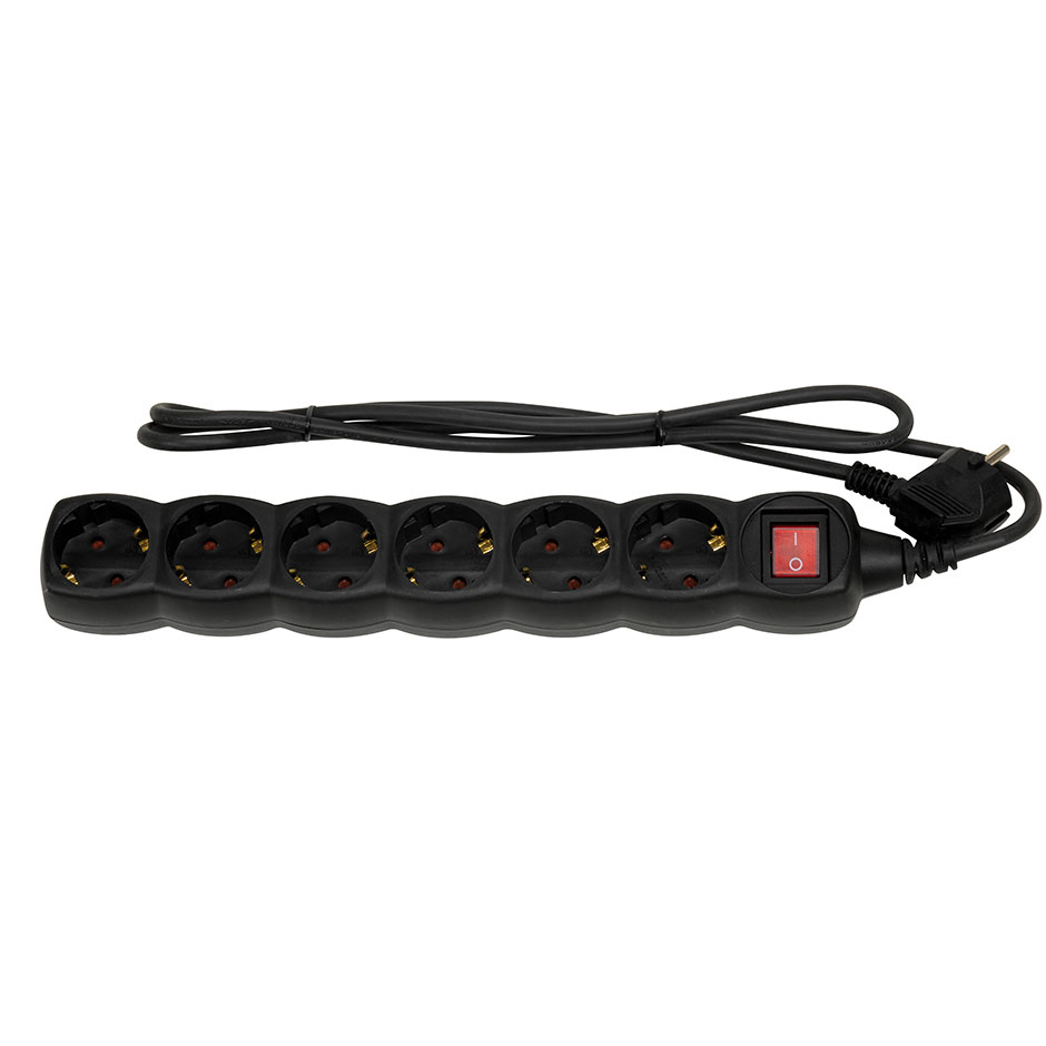 BASE MÚLTIPLE 6 TOMAS 16A 250V~ NEGRA CON INTERRUPTOR Y 1,5 METROS DE CABLE H05VV-F 3G1MM² SIMON ...