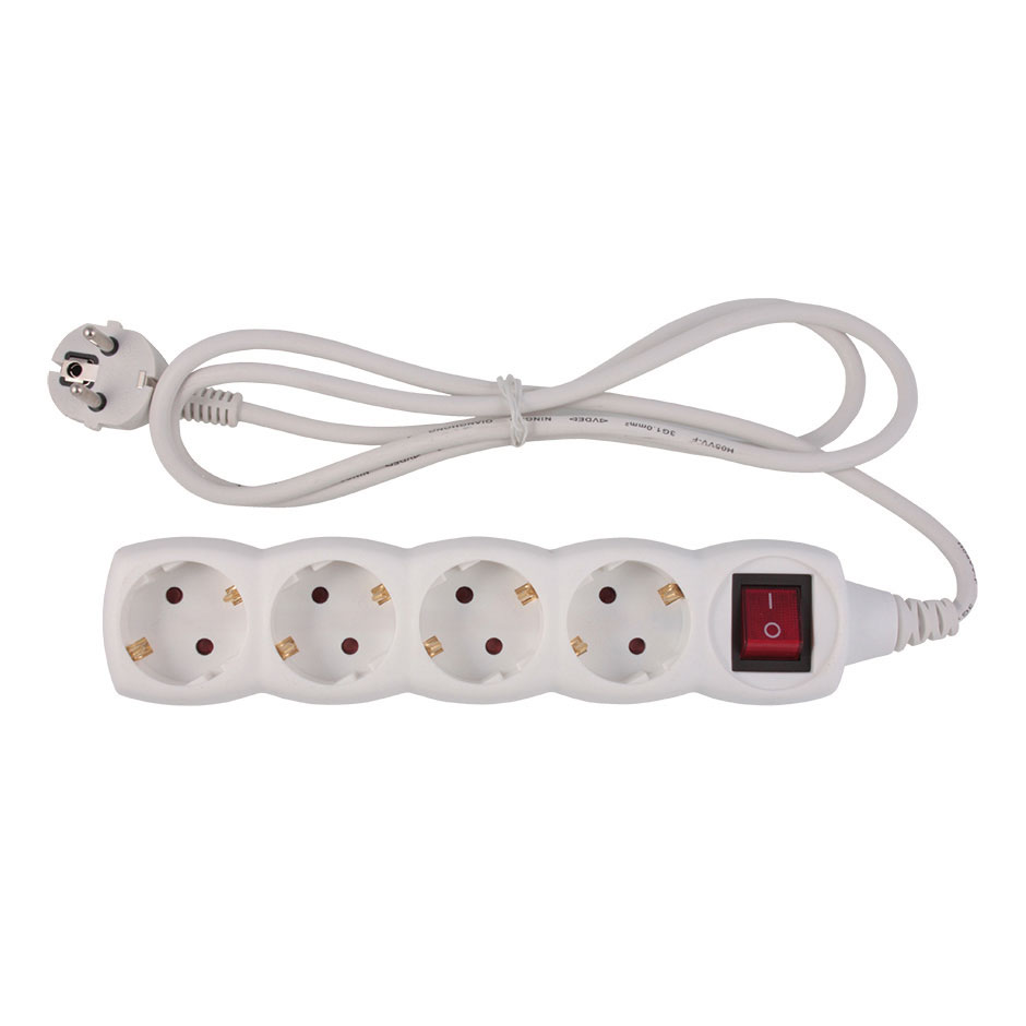 BASE MÚLTIPLE 4 TOMAS 16A 250V~ BLANCA CON INTERRUPTOR Y 1,5 METROS DE CABLE H05VV-F 3G1MM² ...