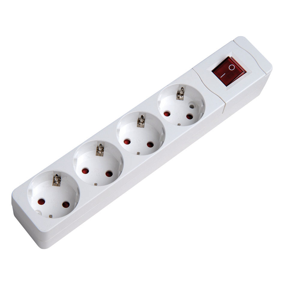 BASE MÚLTIPLE 4 TOMAS 16A 250V~ BLANCA CON INTERRUPTOR Y SIN CABLE Simon Brico | SIMON