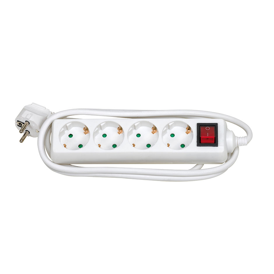 BASE MÚLTIPLE 4 TOMAS 16A 250V~ BLANCA CON INTERRUPTOR Y 2 METROS DE CABLE H05VV-F 3G1,5MM² ...