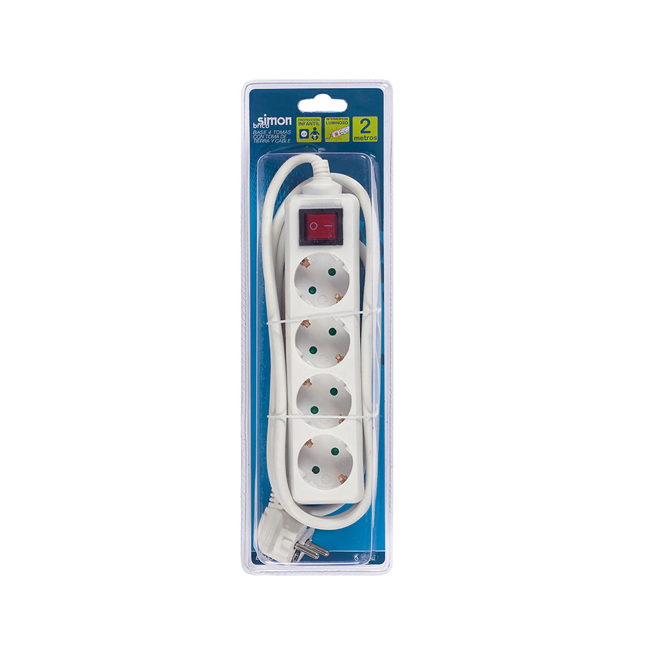 BASE MÚLTIPLE 4 TOMAS 16A 250V~ BLANCA CON INTERRUPTOR Y 2 METROS DE CABLE H05VV-F 3G1,5MM² ...