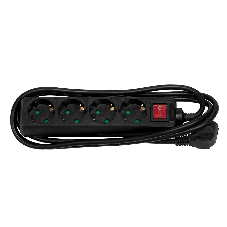 BASE MÚLTIPLE 4 TOMAS 16A 250V~ NEGRA CON INTERRUPTOR Y 2 METROS DE CABLE H05VV-F 3G1,5MM² Simon ...