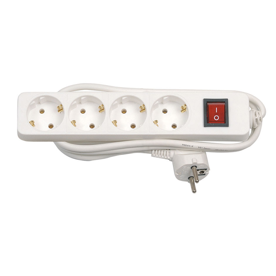 BASE MÚLTIPLE 4 TOMAS 16A 250V~ BLANCA CON INTERRUPTOR Y 3 METROS DE CABLE H05VV-F 3G1,5MM² ...