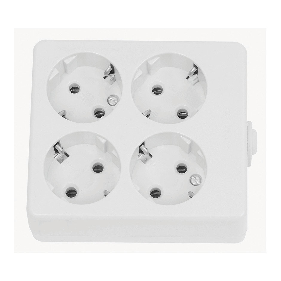 BASE MÚLTIPLE CUADRADA 4 TOMAS 16A 250V~ BLANCA SIN CABLE Simon Brico | SIMON