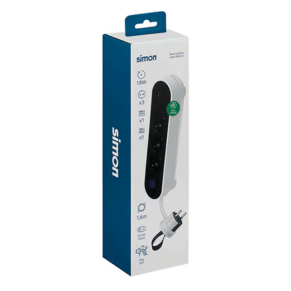 Base múltiple Simon Plug 3 tomas + 2 USB SIMON | SIMON