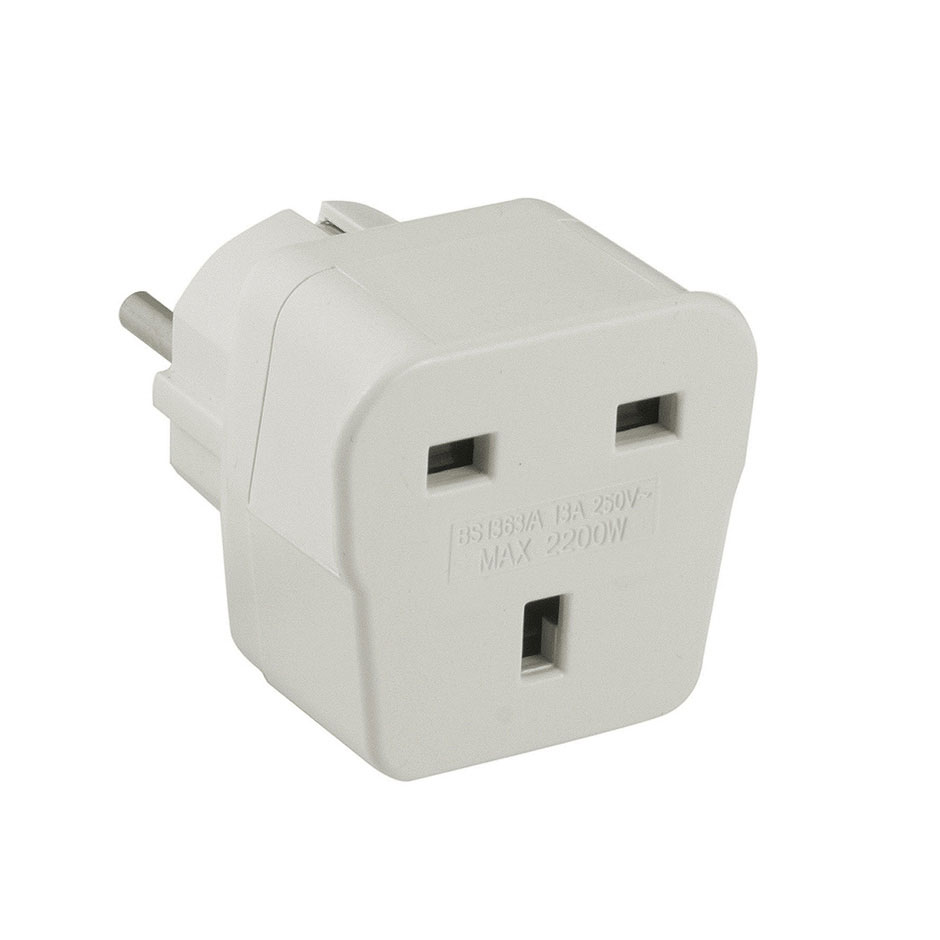 Adaptador de viagem de tomada inglesa para tomada schuko de 16 A | SIMON