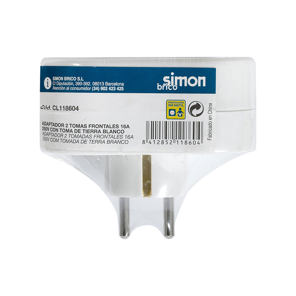 ADAPTADOR DOBLE FRONTAL 16A 250V BLANCO Simon Brico | SIMON