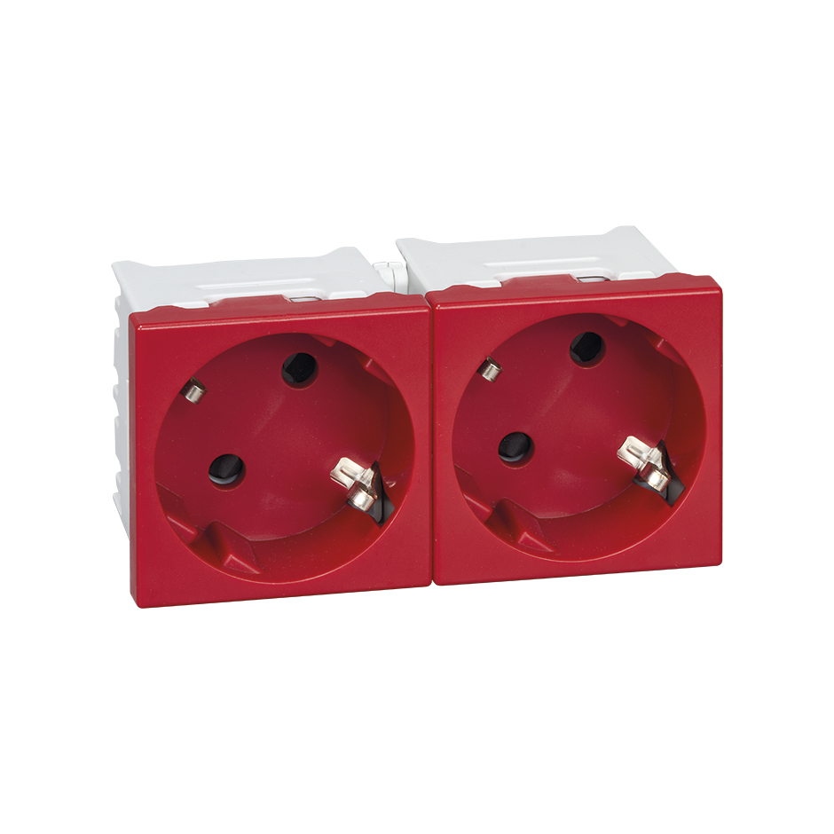 Double Schuko socket outlet 16A 250V~ with safety device and quick terminal connection red K45 ...