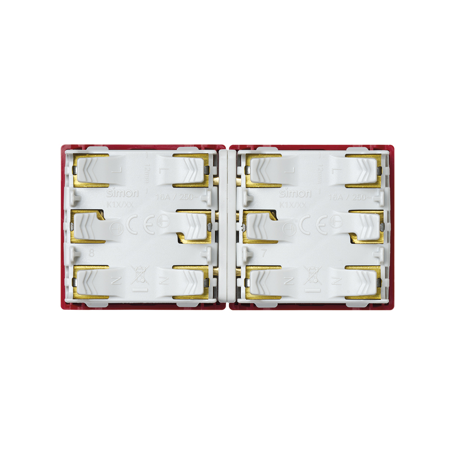 Double Schuko Socket Outlet 16a 250v~ With Safety Device And Quick Terminal Connection Red K45