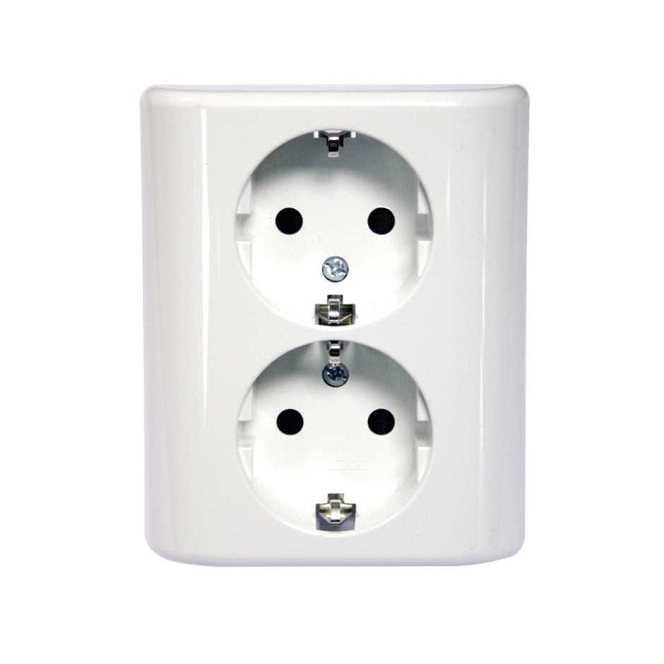 BASE ENCHUFE SCHUKO DOBLE MONOBLOC 16A 250V EMPOTRABLE BLANCO Simon Brico | SIMON