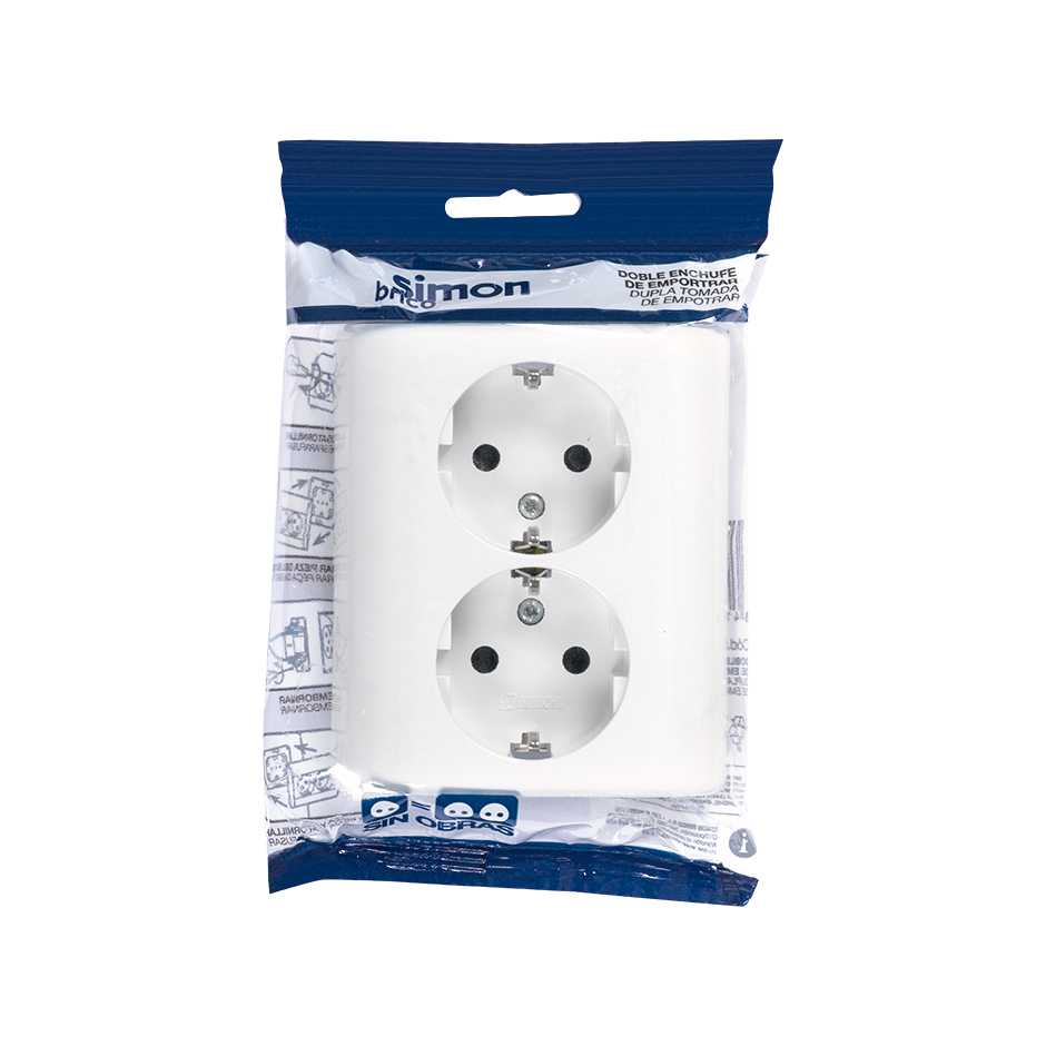 BASE ENCHUFE SCHUKO DOBLE MONOBLOC 16A 250V EMPOTRABLE BLANCO Simon Brico | SIMON
